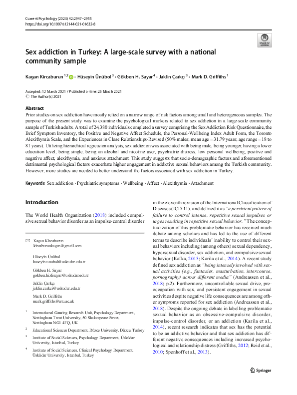 (PDF) Sex addiction in Turkey: A large-scale survey with a national ...