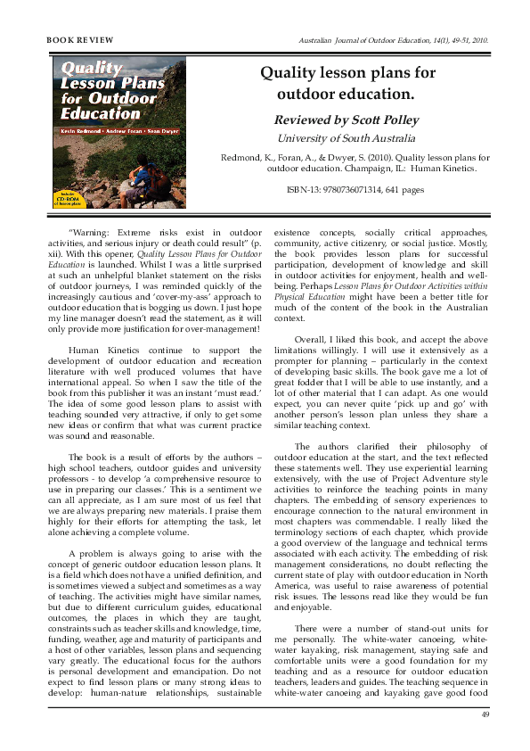 (PDF) Quality lesson plans for outdoor education