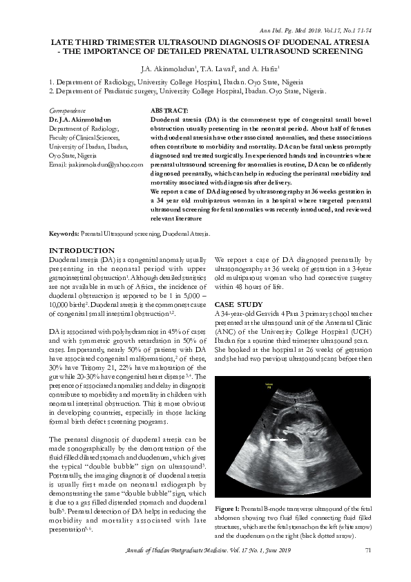 (PDF) Late Third Trimester Ultrasound Diagnosis of Duodenal Atresia ...