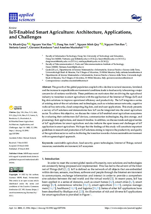 (PDF) IoT-Enabled Smart Agriculture: Architecture, Applications, and Challenges