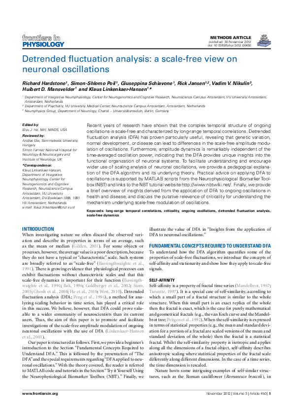 (PDF) Detrended Fluctuation Analysis: A Scale-Free View on Neuronal Oscillations