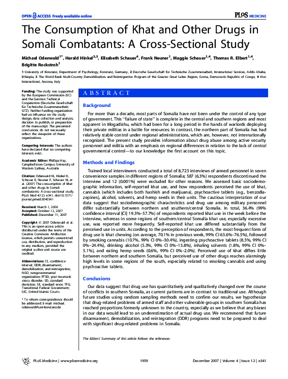 (PDF) The Consumption of Khat and Other Drugs in Somali Combatants: A ...