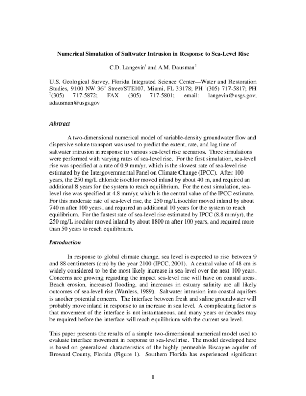 (PDF) Numerical Simulation of Saltwater Intrusion into Laccadive Island ...