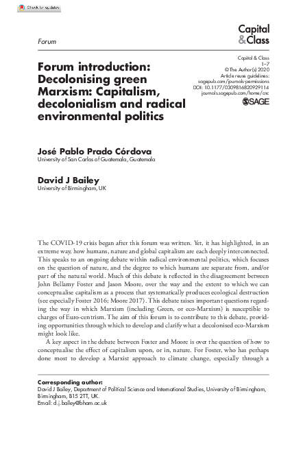 (PDF) Forum introduction: Decolonising green Marxism: Capitalism ...