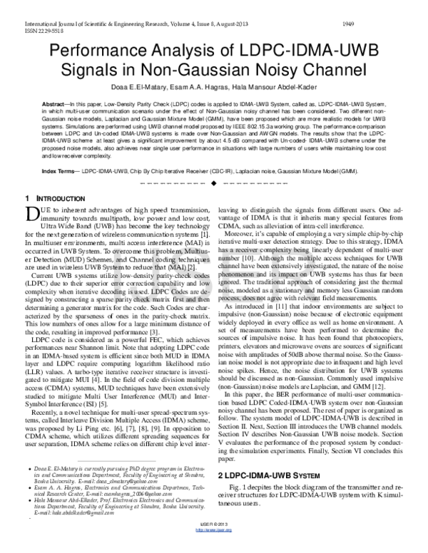 (PDF) Performance Analysis of LDPC-IDMA-UWB Signals in Non-Gaussian ...