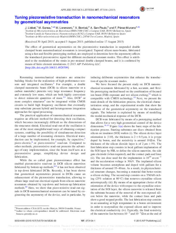 (PDF) Tuning piezoresistive transduction in nanomechanical resonators ...