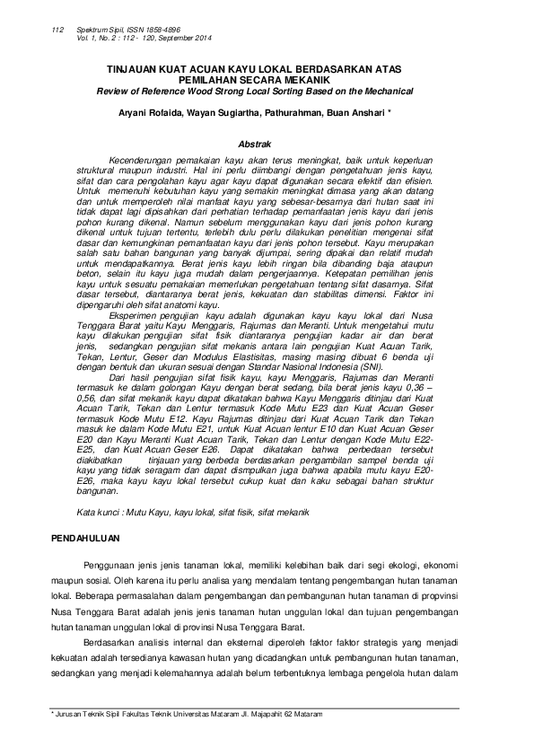 (PDF) TINJAUAN KUAT ACUAN KAYU LOKAL BERDASARKAN ATAS PEMILAHAN SECARA ...