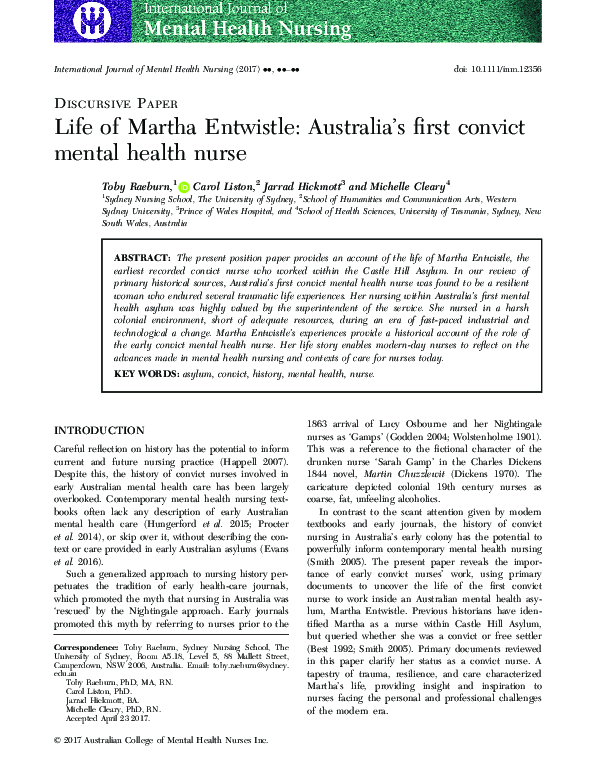 (PDF) Life of Martha Entwistle: Australia's first convict mental health ...