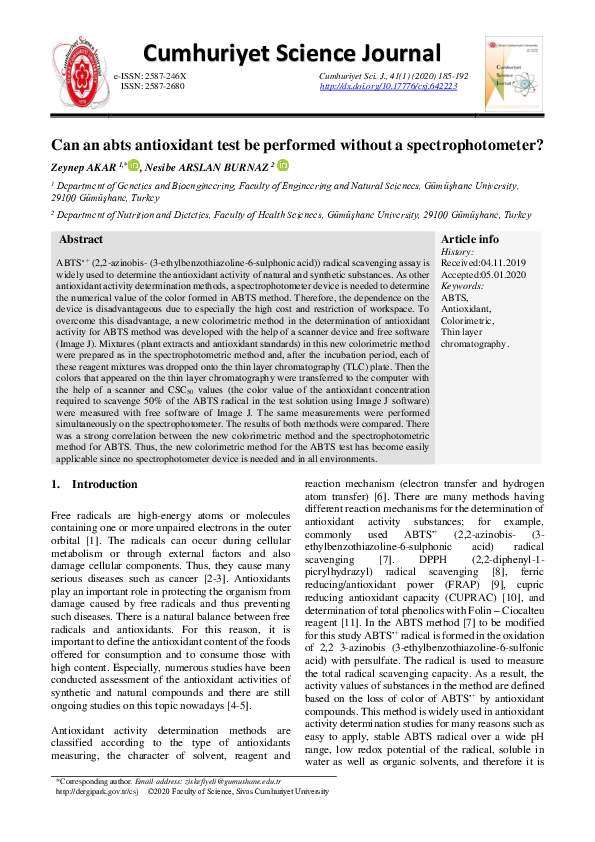 (PDF) Can an ABTS Antioxidant Test Be Performed without a ...