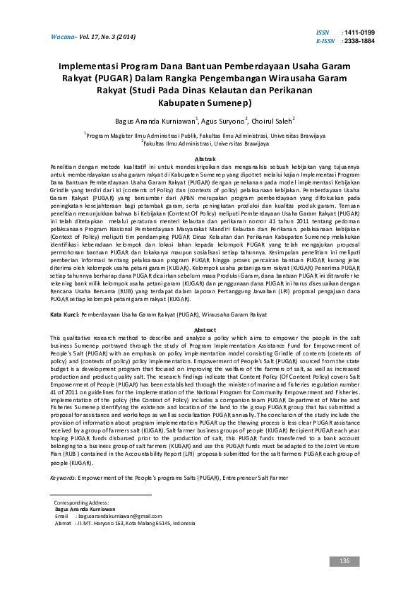 (PDF) Implementasi Program Dana Bantuan Pemberdayaan Usaha Garam Rakyat ...