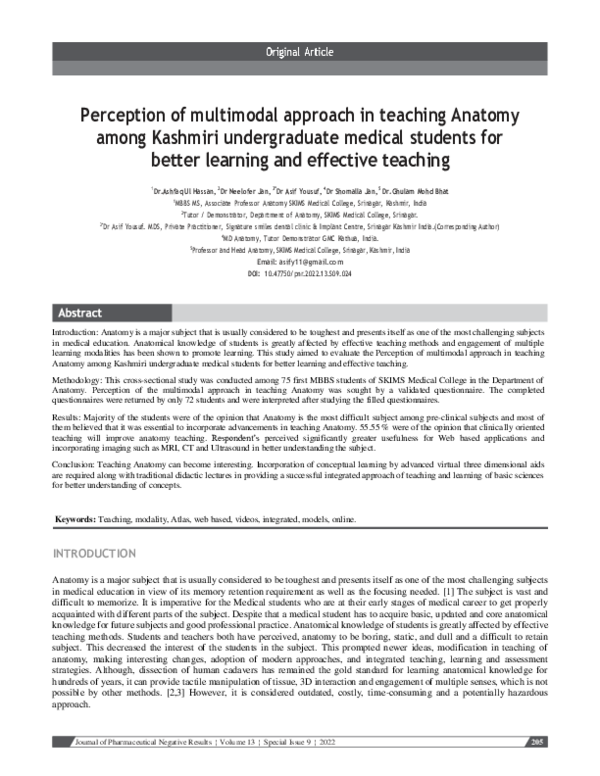 (PDF) Perception of multimodal approach in teaching Anatomy among ...