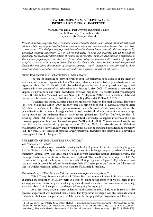 (PDF) Repeated Sampling as a step towards Informal Statistical Inference | Marianne Van Dijke ...