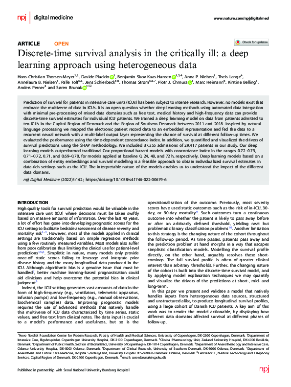 Pdf Discrete Time Survival Analysis In The Critically Ill A Deep Learning Approach Using