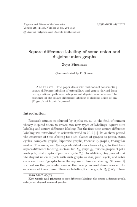 (PDF) Square difference labeling of some union and disjoint union graphs