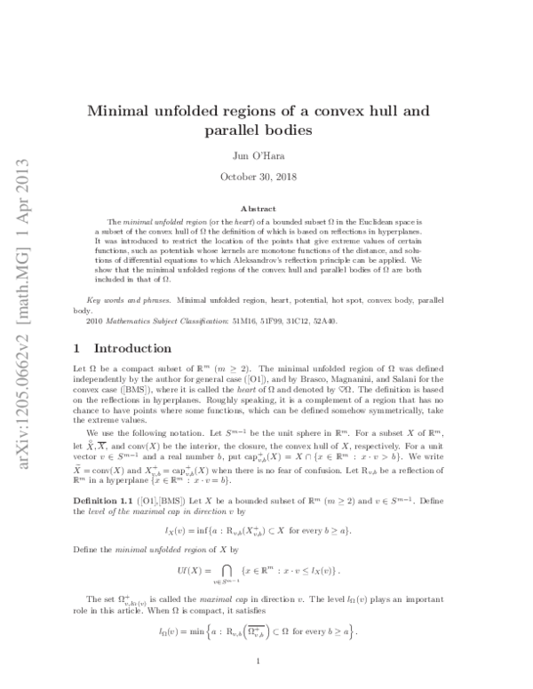 (PDF) Minimal unfolded regions of a convex hull and parallel bodies | Jun O'Hara - Academia.edu