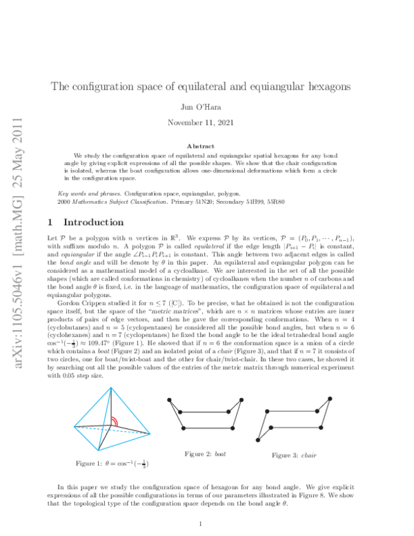 (PDF) The configuration space of equilateral and equiangular hexagons | Jun O'Hara - Academia.edu