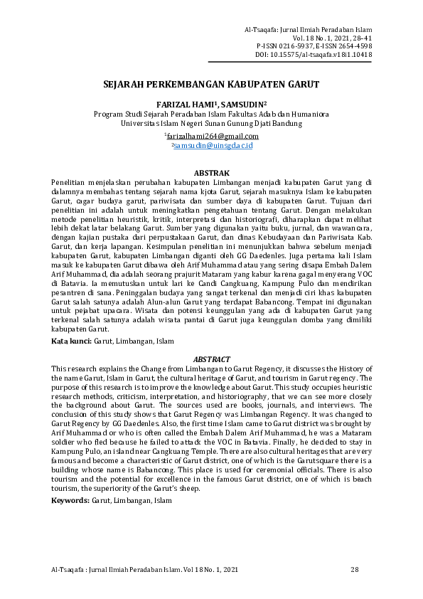 (PDF) Perubahan Dari Kabupaten Limbangan Ke Kabupaten Garut (1813-1942)