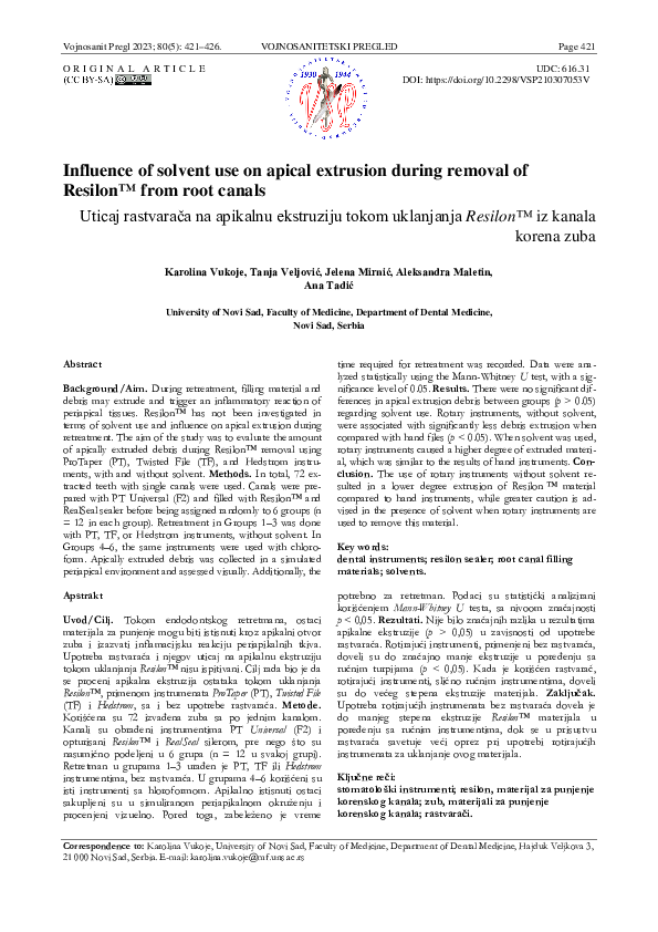 (PDF) Influence of solvent use on apical extrusion during removal of Resilon™ from root canals