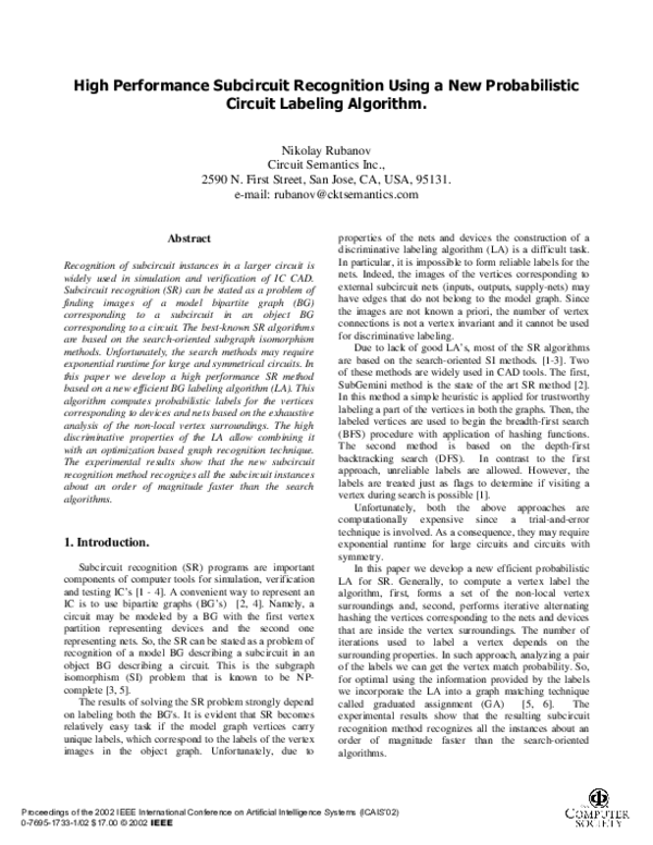(PDF) High performance subcircuit recognition using a new probabilistic circuit labeling algorithm