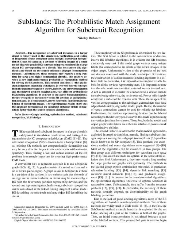 (PDF) SubIslands: the probabilistic match assignment algorithm for subcircuit recognition