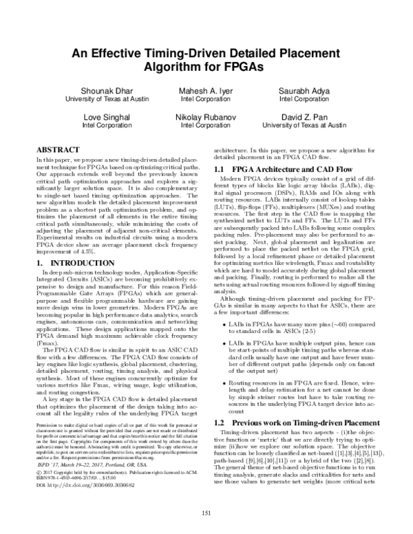 Pdf An Effective Timing Driven Detailed Placement Algorithm For Fpgas