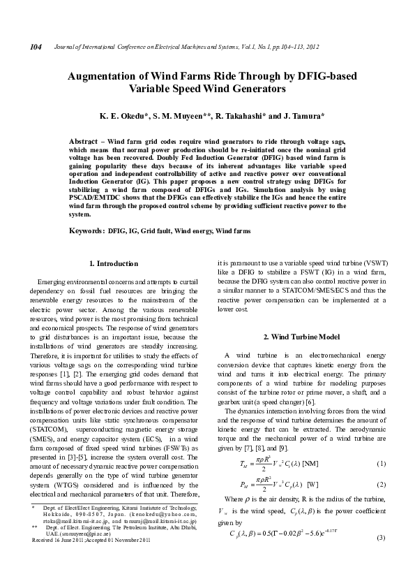 (PDF) Augmentation of Wind Farms Ride Through by DFIG-based Variable ...