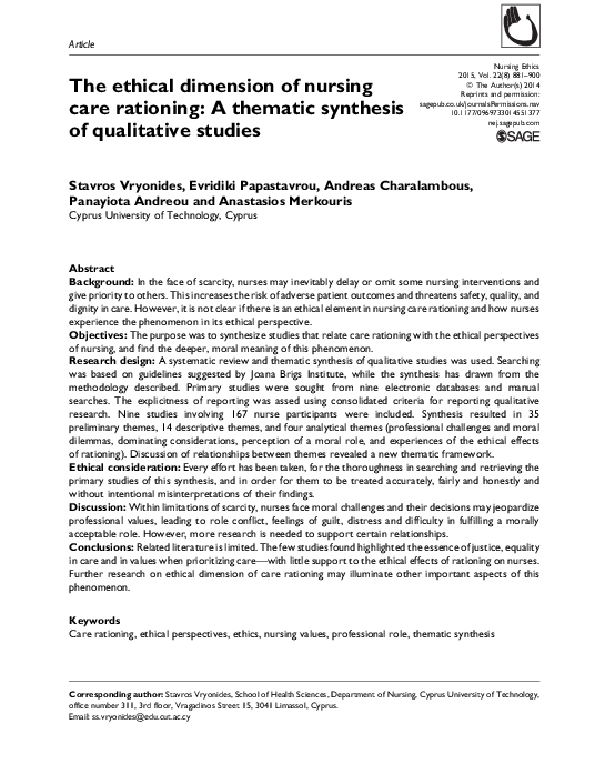 (PDF) The ethical dimension of nursing care rationing