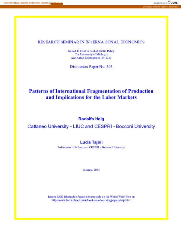 (PDF) Patterns of international fragmentation of production and the ...