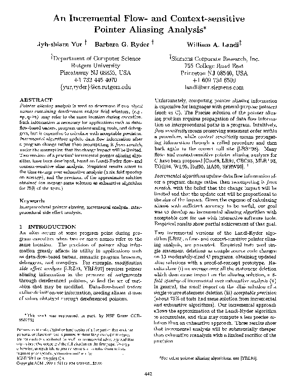 (PDF) An incremental flow- and context-sensitive pointer aliasing analysis