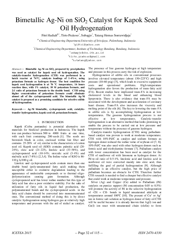 (PDF) Bimetallic Ag-Ni on SiO2 Catalyst for Kapok Seed Oil Hydrogenation