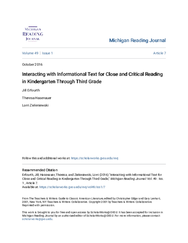 (PDF) Interacting with Informational Text for Close and Critical ...