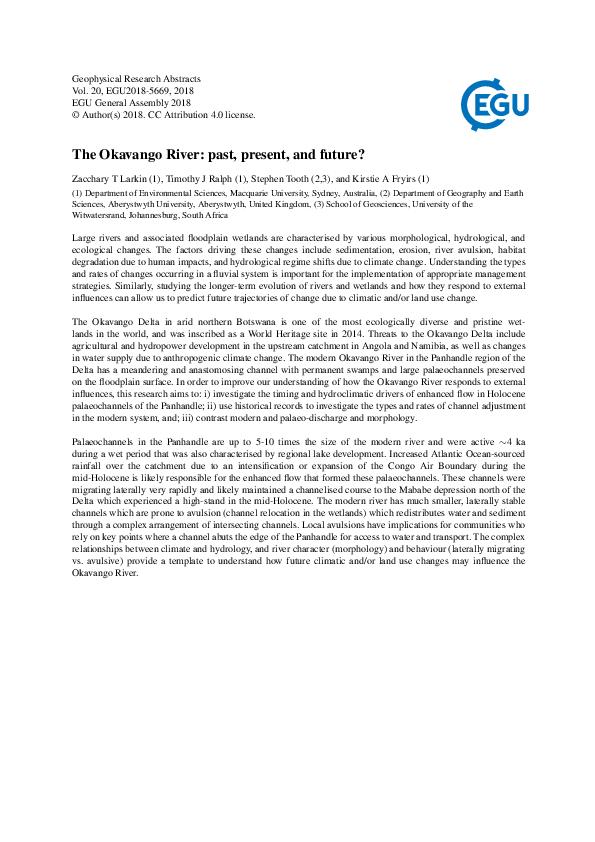 (PDF) The Okavango River: past, present, and future?