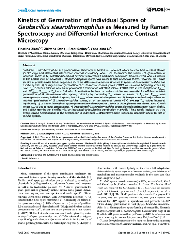 (PDF) Kinetics of germination of individual spores of Geobacillus ...
