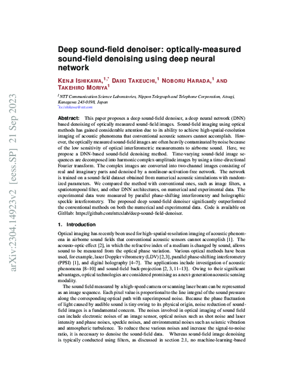 (PDF) Deep sound-field denoiser: optically-measured sound-field ...