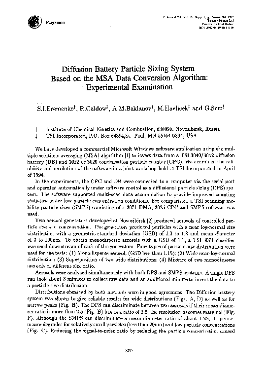 (PDF) Diffusion battery particle sizing system based on the MSA data ...