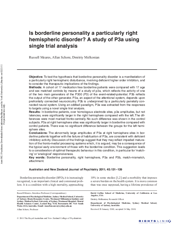 (PDF) Is Borderline Personality a Particularly Right Hemispheric ...