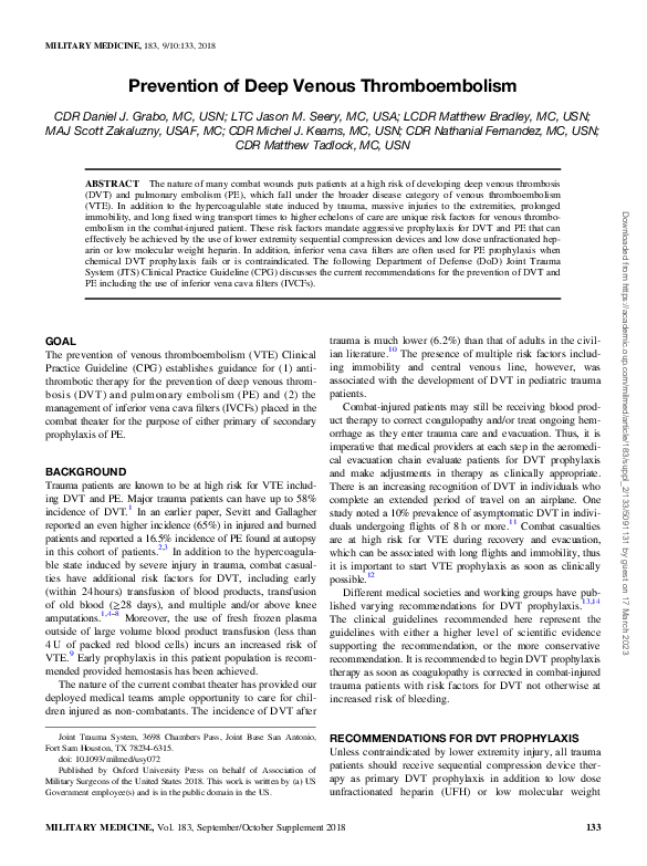 (PDF) Prevention of Deep Venous Thromboembolism | Matthew Tadlock ...