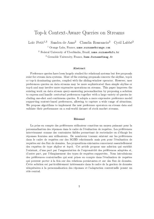 (PDF) Context-Aware Top-k Queries on Stream Data Systems