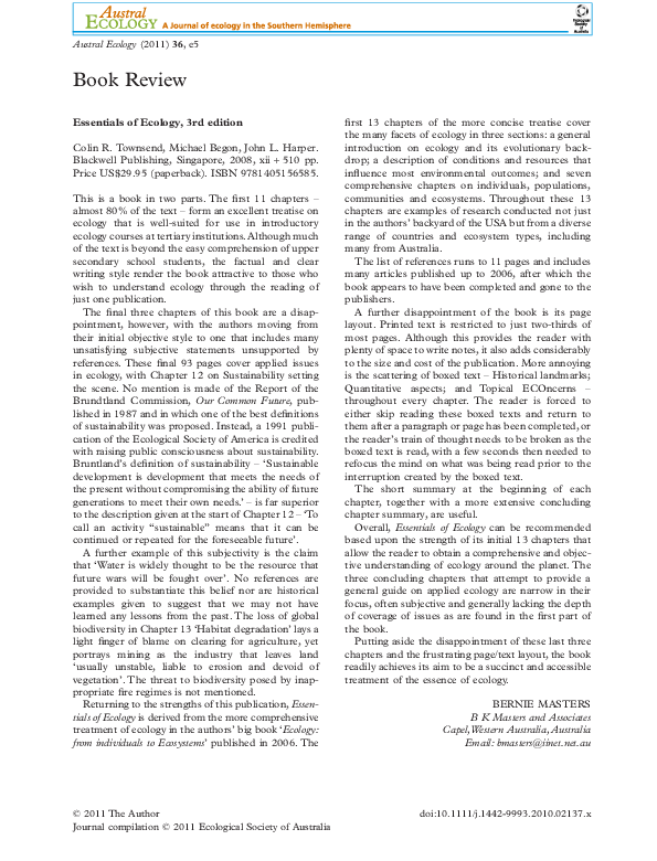 (PDF) Essentials of Ecology