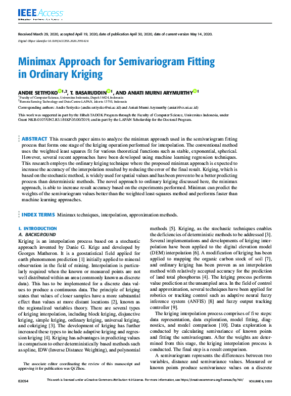 Pdf Minimax Approach For Semivariogram Fitting In Ordinary Kriging