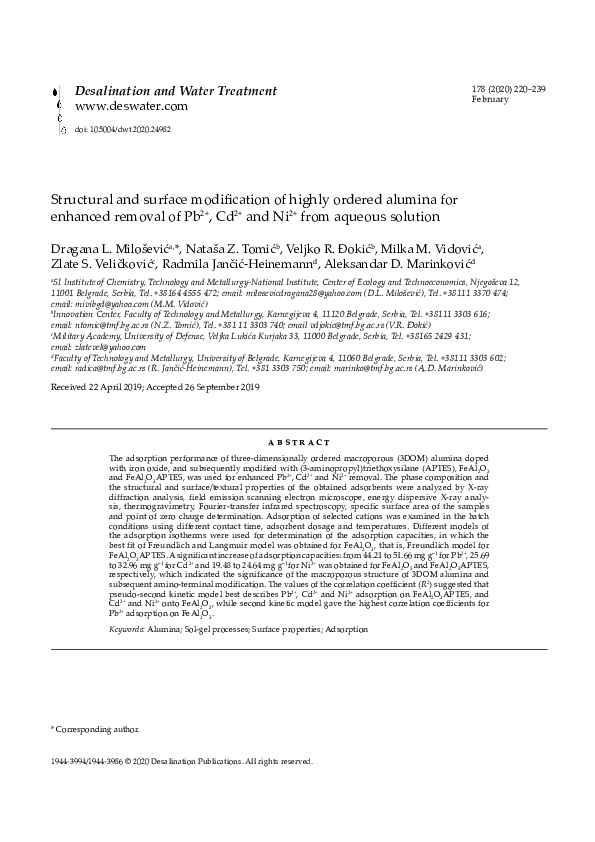 (PDF) Structural and surface modification of highly ordered alumina for enhanced removal of Pb2 ...