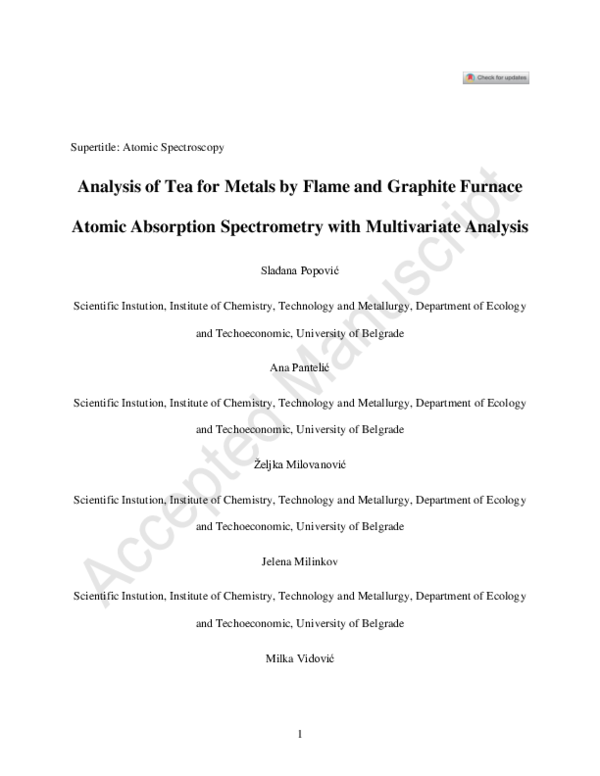 (PDF) Analysis of Tea for Metals by Flame and Graphite Furnace Atomic ...