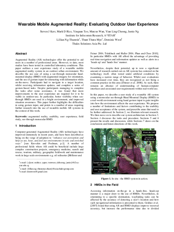(PDF) Wearable mobile augmented reality
