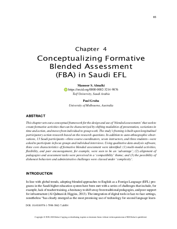 (PDF) Conceptualizing Formative Blended Assessment (FBA) in Saudi EFL