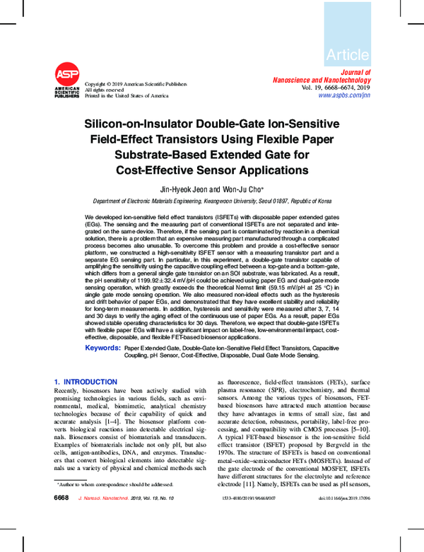 (PDF) Silicon-on-Insulator Double-Gate Ion-Sensitive Field-Effect Transistors Using Flexible ...