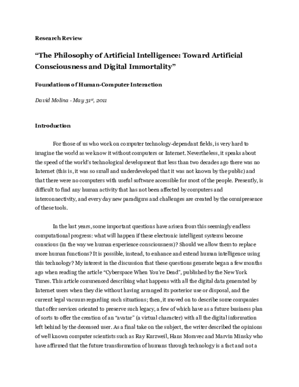 (PDF) "The Philosophy of Artificial Intelligence: Toward Artificial Consciousness and Digital ...