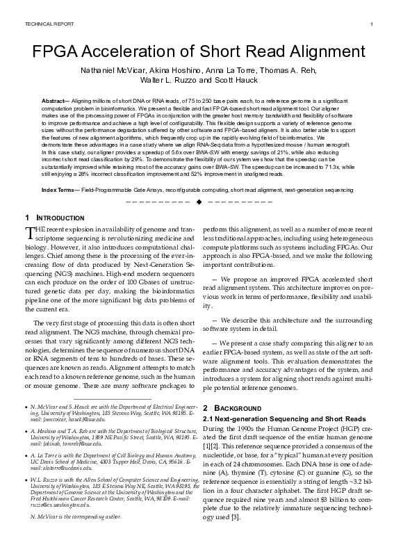 (PDF) FPGA Acceleration of Short Read Alignment