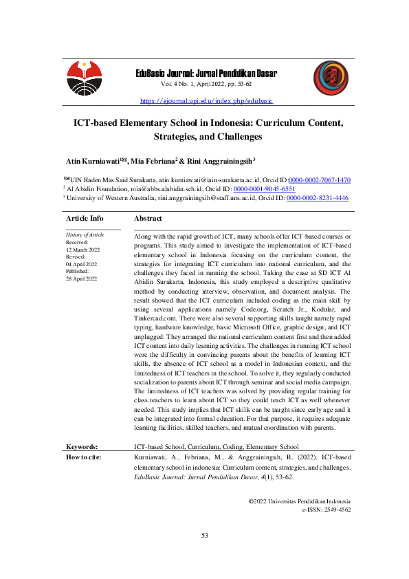 (PDF) ICT-based Elementary School in Indonesia: Curriculum Content ...