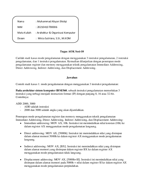 (PDF) Tugas Arsitektur & Organisasi Komputer Sesi 10 (Mode Pengalamatan)