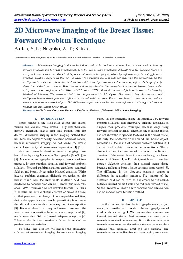(PDF) Microwave imaging for breast tumor: 2D forward and inverse methods